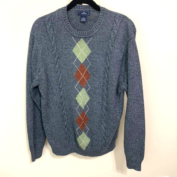 Dockers | Sweaters | Nwot Dockers Gray Cotton Tweed Argyle Cable Knit ...